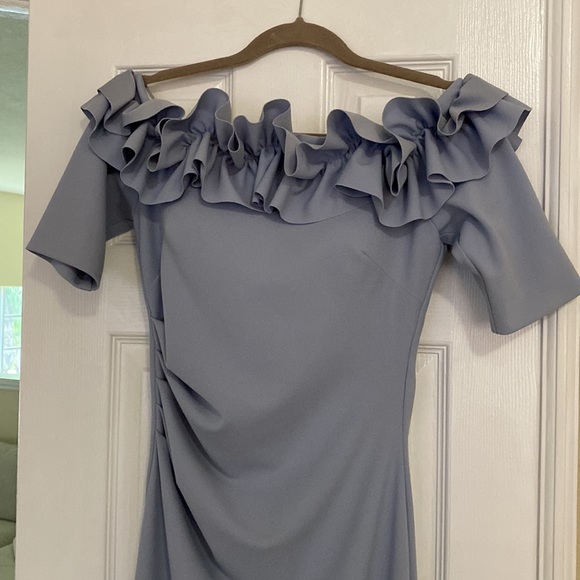 Xscape | Dresses | Xscape Long Blue Ruffle Dress | Poshmark